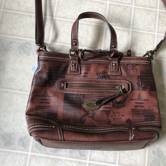 boc | Bags | Boc Home Of The Brave Patriotic Print Brown Leather Look ...